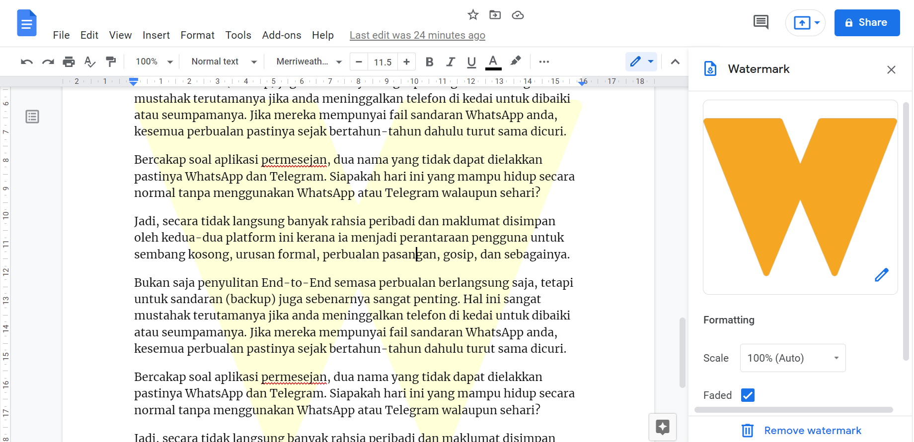 Anda Dah Boleh Letak 'Watermark' Di Google Docs, Begini Caranya