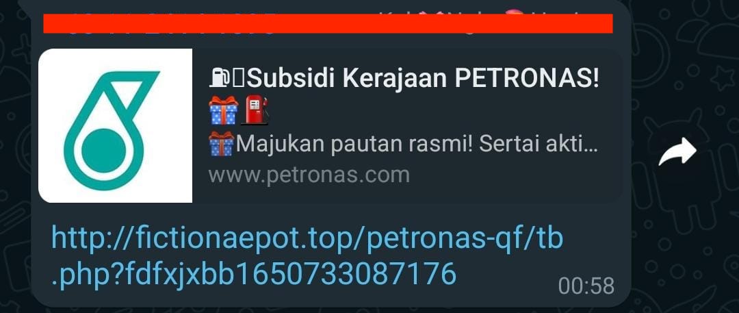 Jangan Tekan Pada Pautan Cabutan Bertuah Petronas Di Aplikasi WhatsApp