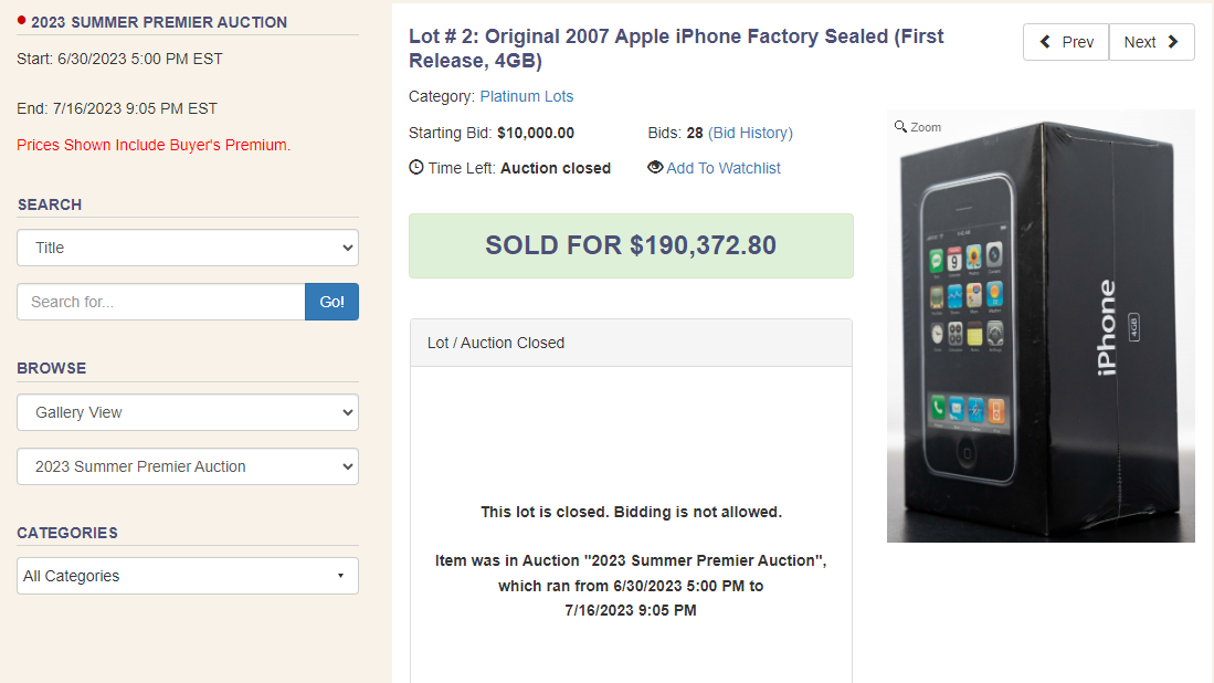 iPhone Generasi Pertama 'Pecah Rekod' Dengan Harga Bidaan Lebih RM800,000