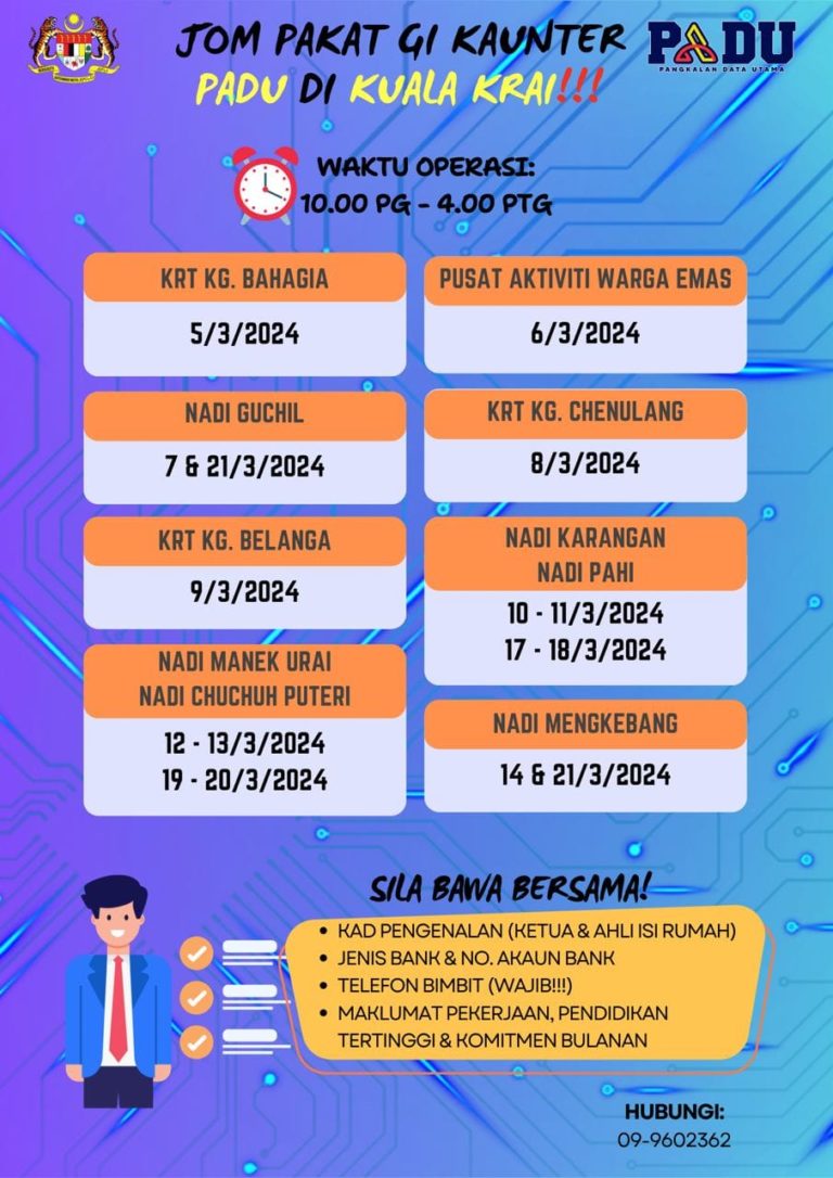 Senarai Kaunter Daftar PADU Seluruh Malaysia