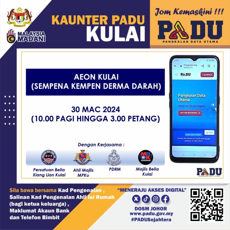 Senarai Kaunter Daftar PADU Seluruh Malaysia