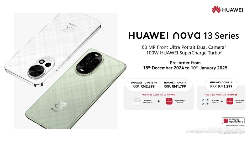 Siri HUAWEI nova 13 Dijual Pada Harga Bermula RM1,299