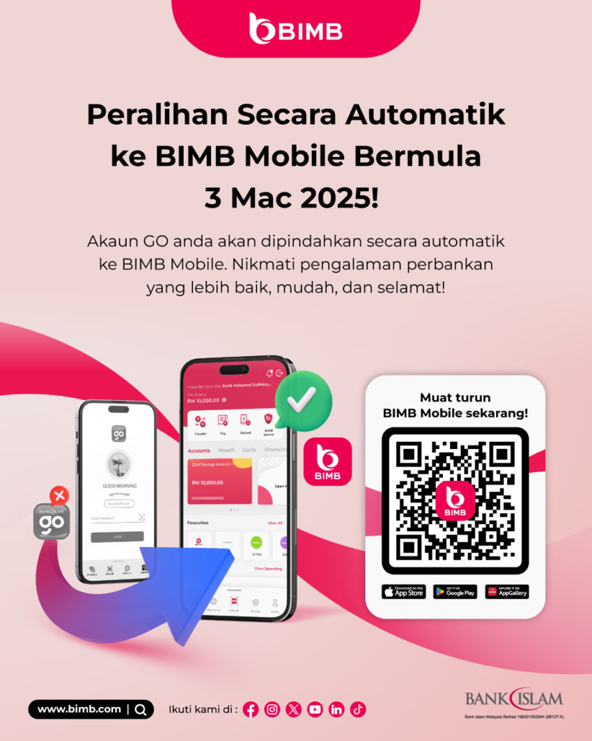 Peralihan Automatik Aplikasi GO Ke BIMB Mobile Bermula 3 Mac 2025