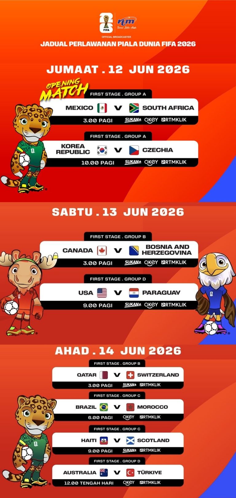Jadual Penuh Siaran Perlawanan Piala Dunia FIFA 2026 Di RTM